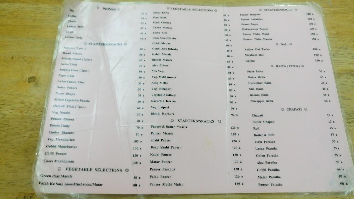 Menu at THALI restaurant, Bangkok