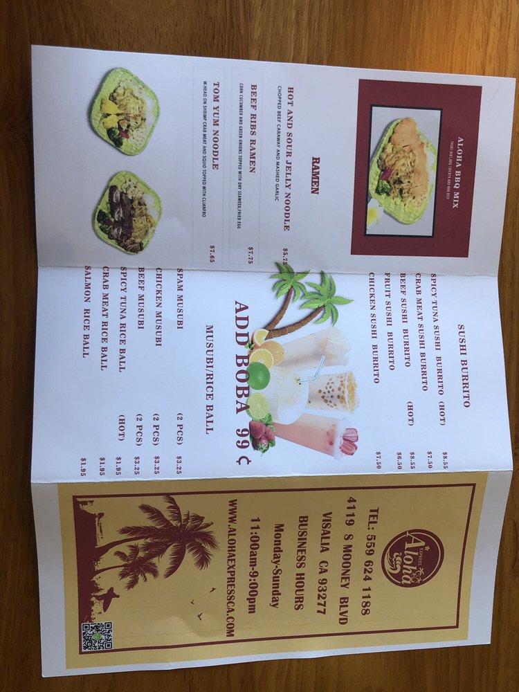 Menu at Aloha Express pub & bar, Visalia