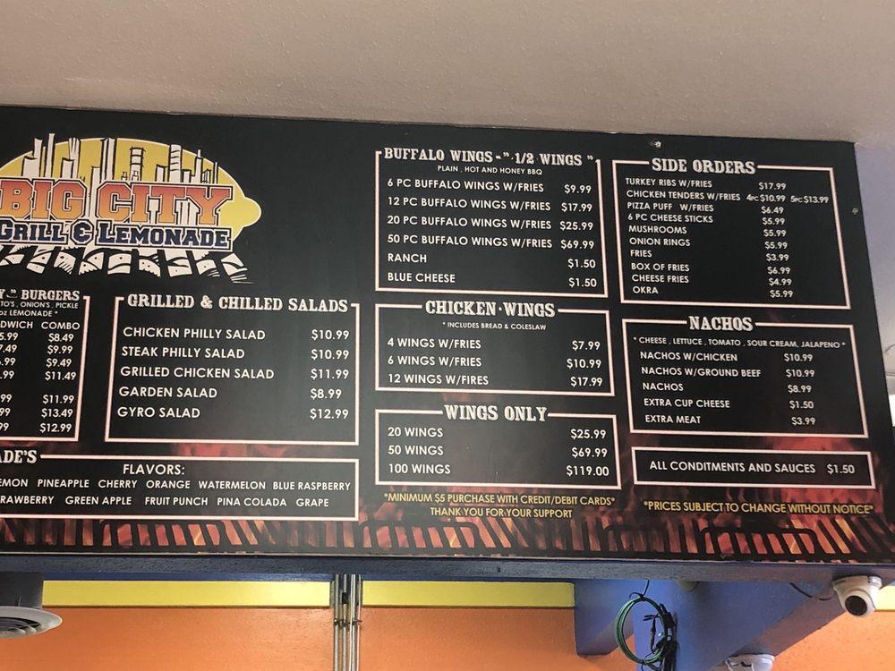 Menu at Big City Grill & Lemonade restaurant, Indianapolis
