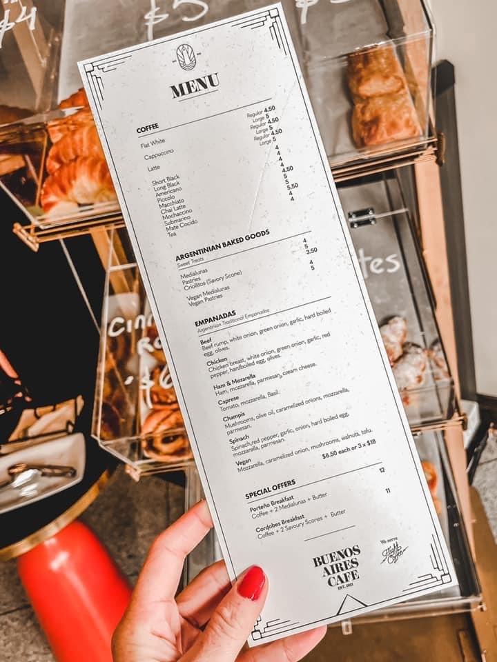 Menu at Buenos Aires Café cafe, Wellington
