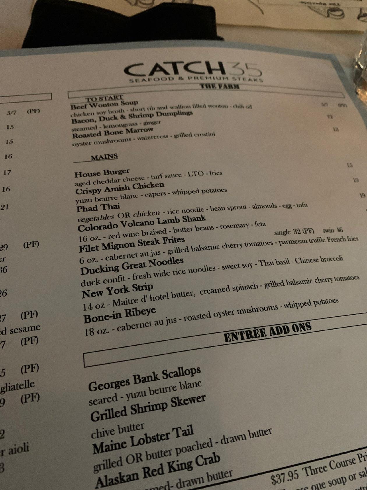 Menu at Catch 35 pub & bar, Chicago