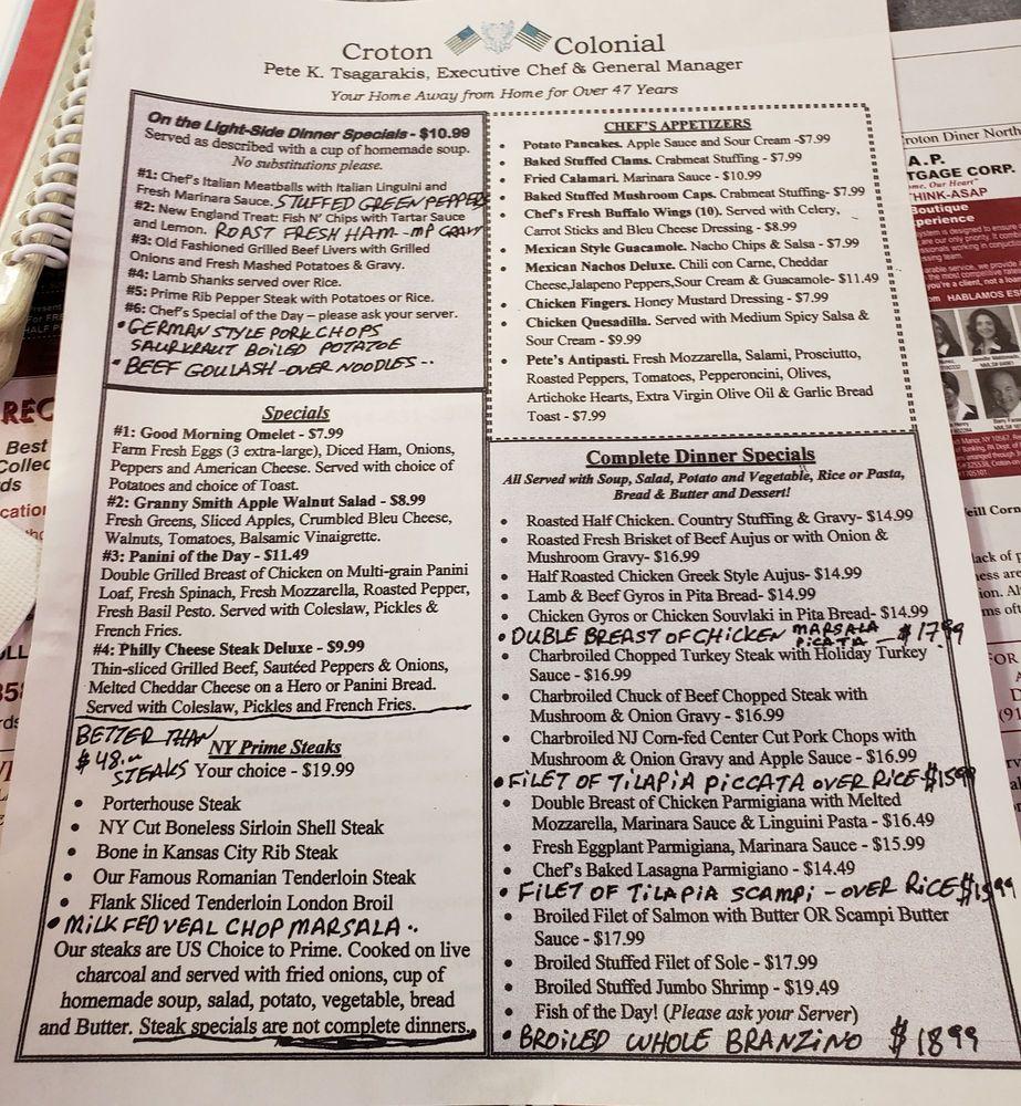 Menu at Croton Colonial restaurant, Croton-on-Hudson