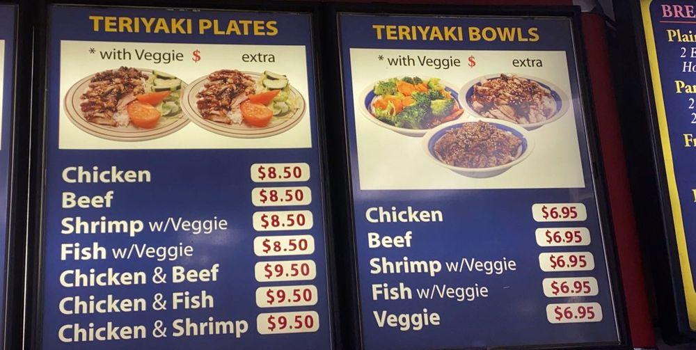 Menu at Mission Burgers fast food, Riverside