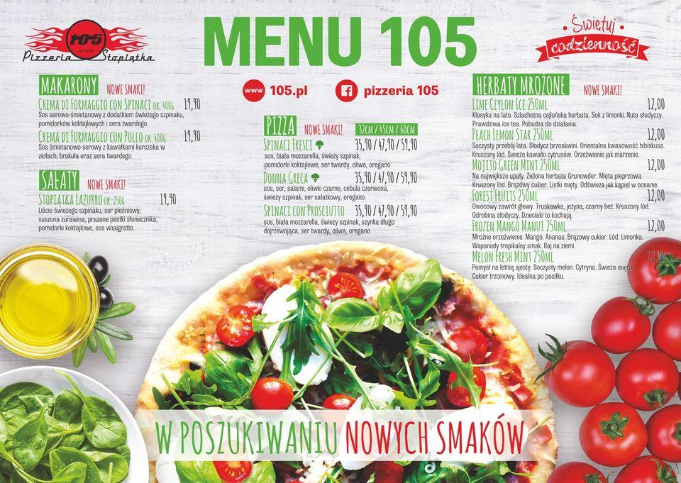 Menu at Pizzeria 105, Łódź, Konstantego Ciołkowskiego 14B