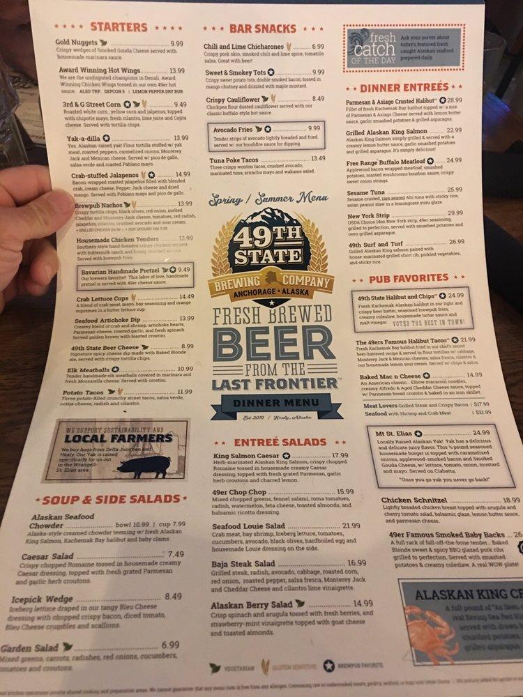 Menu at 49th State Brewing - Anchorage steakhouse, Anchorage