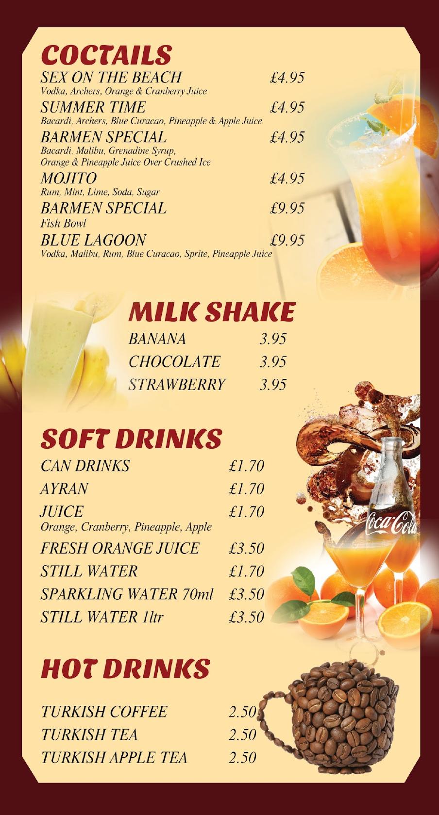 Menu at Anatolia restaurant, Brighton