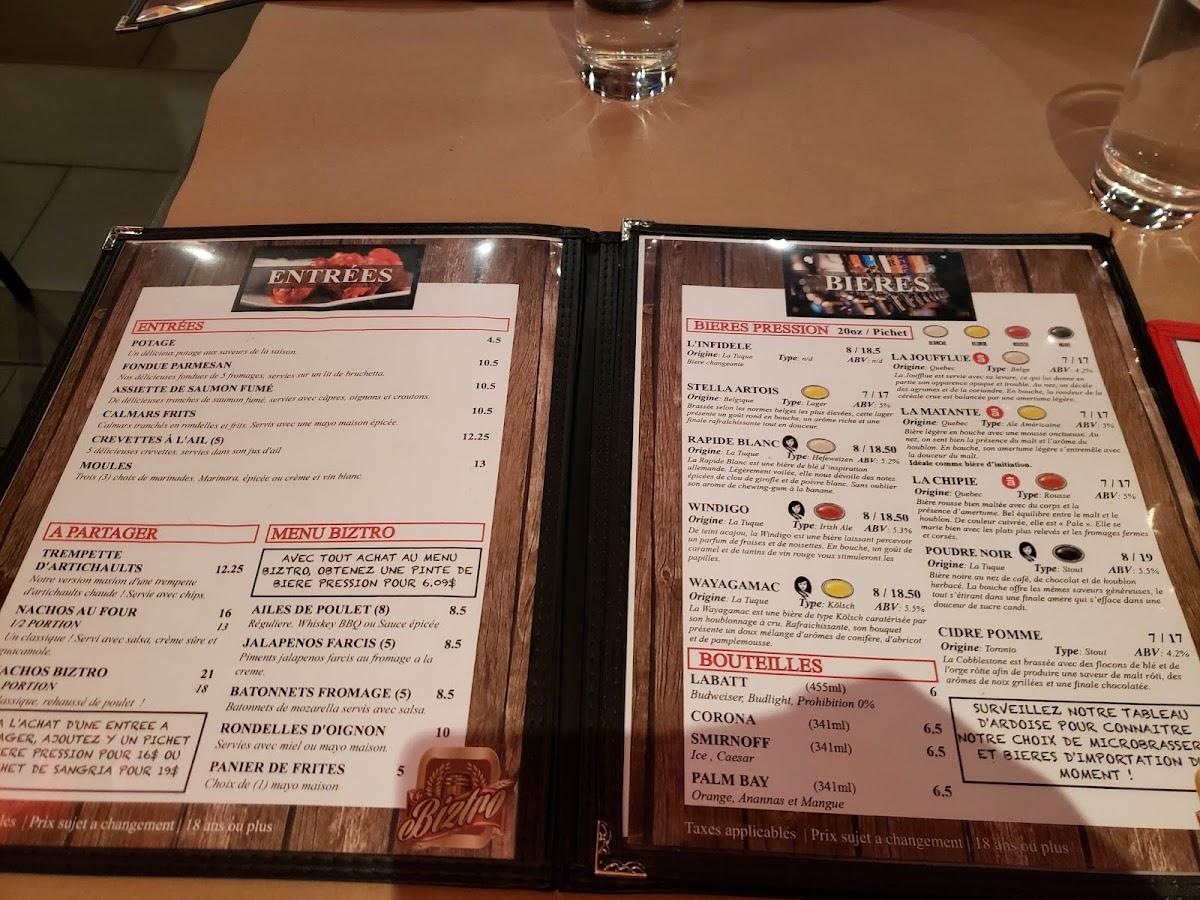 Menu au BIZTRO LE MAURICIEN restaurant, La Tuque