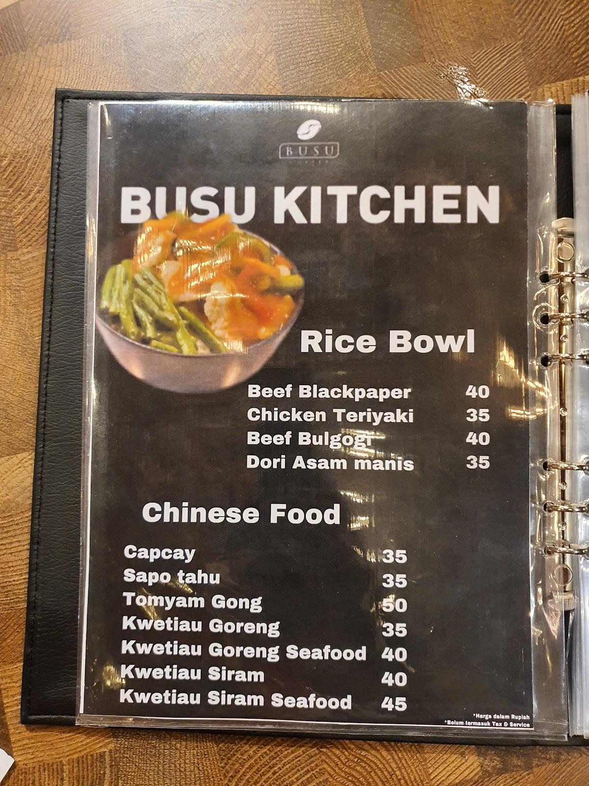 Menu at Busu Corner (coffee & kitchen) restaurant, Tanjung Pandan
