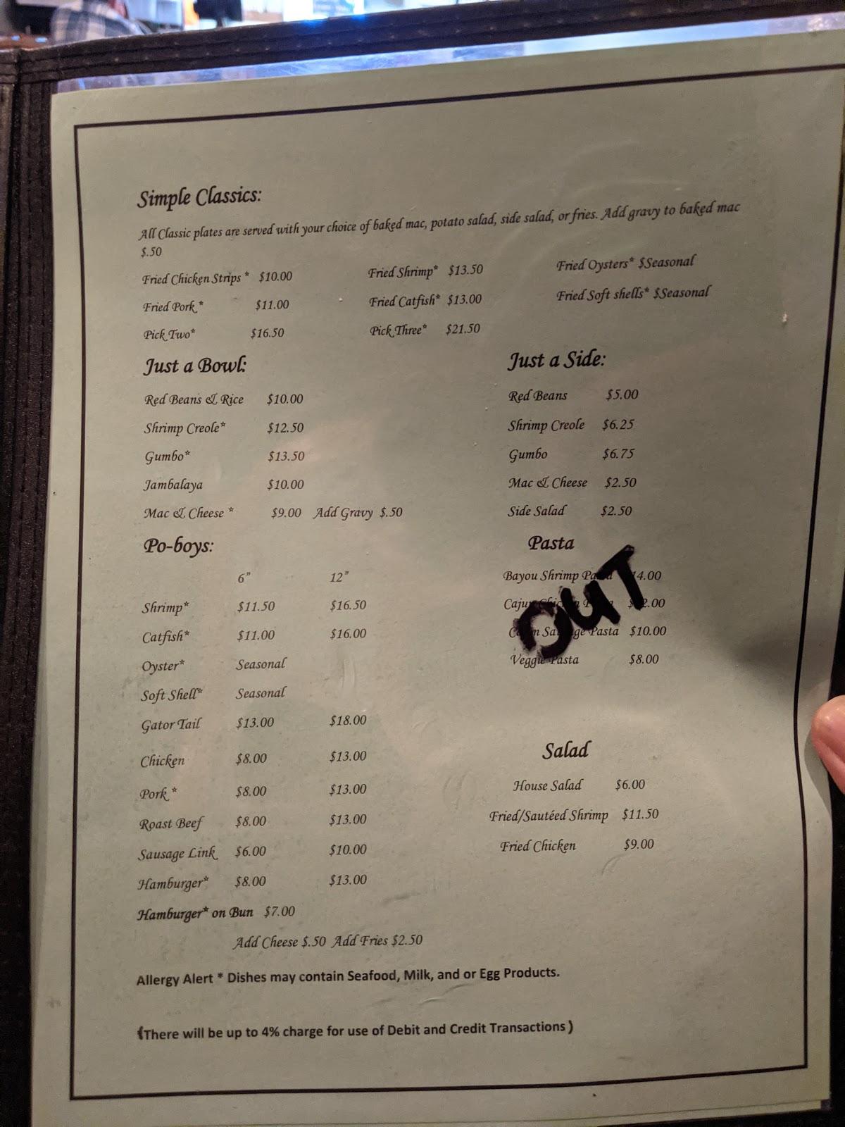 Menu at Dat's Cajun Cafe, Hendersonville