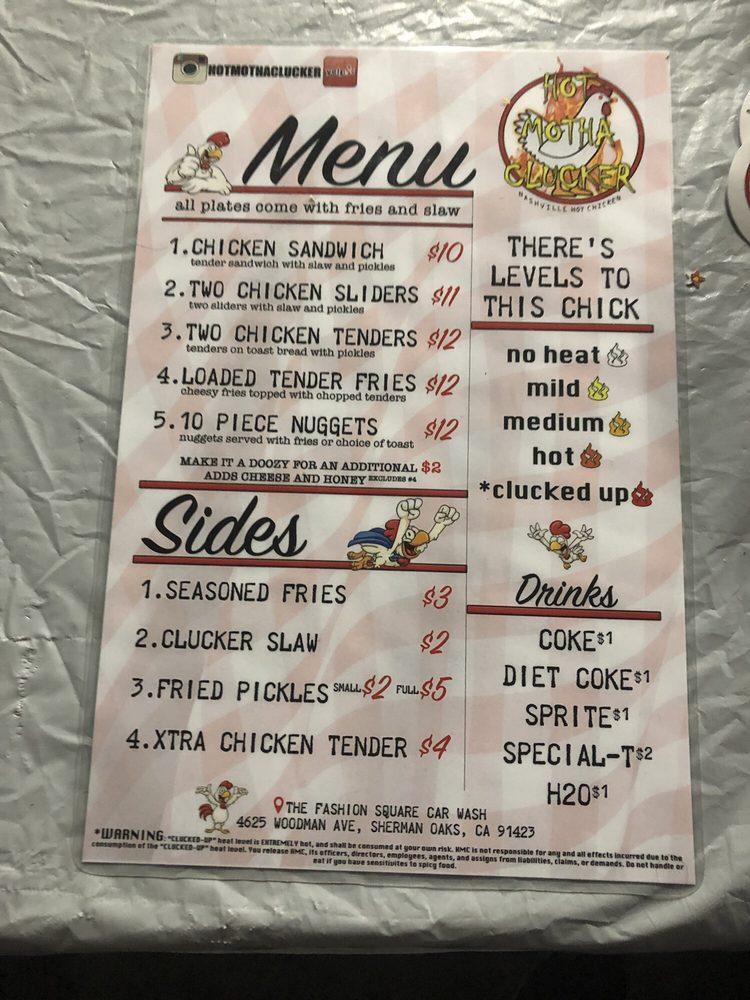 Menu at Hot Motha Clucker restaurant, Los Angeles, Ventura Blvd
