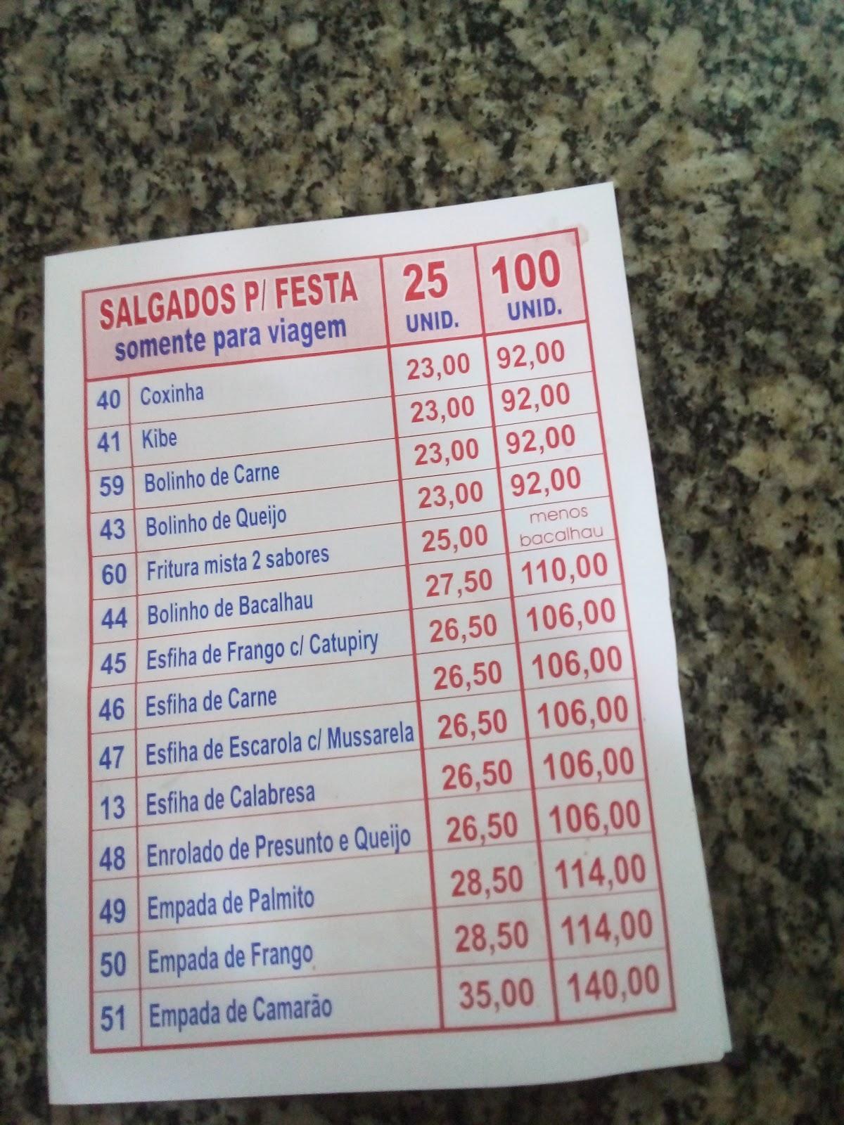 Menu em Massa Mais restaurante, Suzano