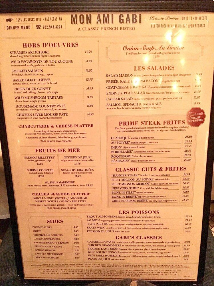 Menu at Mon Ami Gabi steakhouse, Las Vegas, S Las Vegas Blvd South