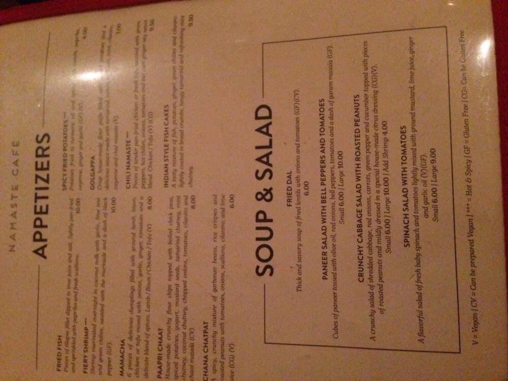 Menu at Namaste Cafe, Minneapolis