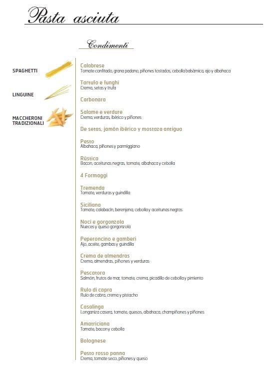 Menu at Restaurante La Tagliatella, Valladolid
