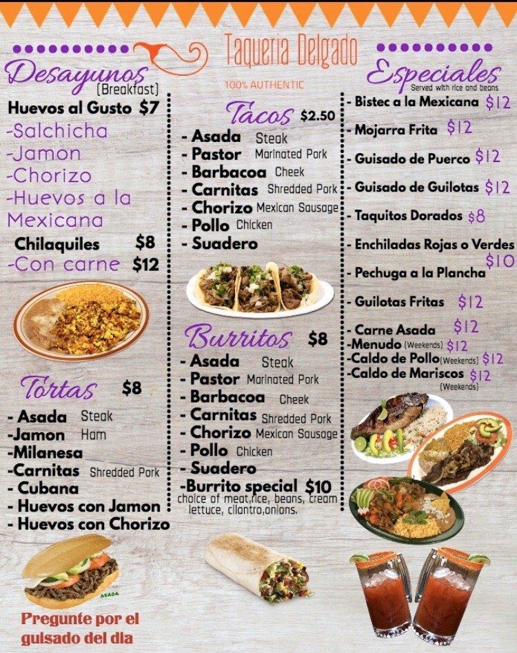 Menu at Taqueria Delgado Mexican Restaurant, Atlanta
