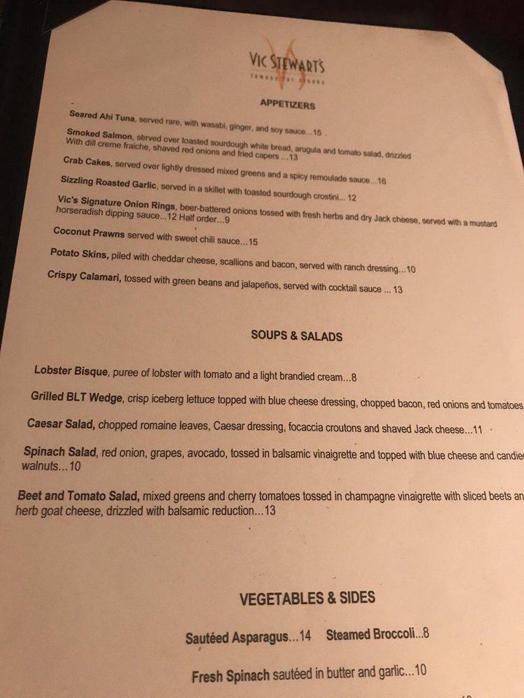 Menu at Vic Stewart's pub & bar, Brentwood