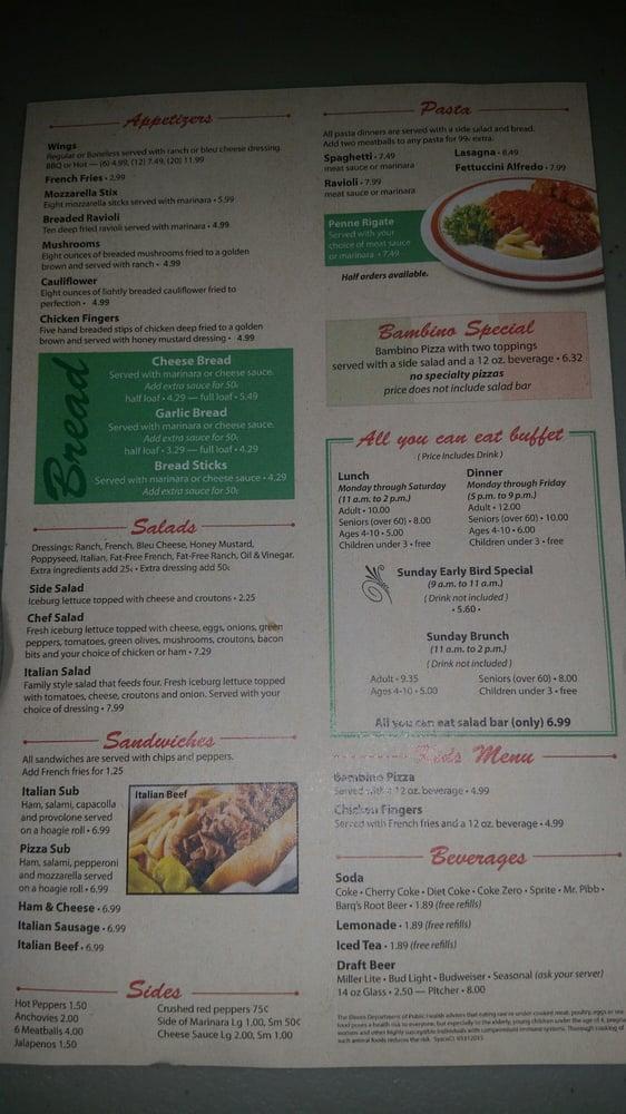 Menu at Villa Pizza pizzeria, Mattoon, Western Ave
