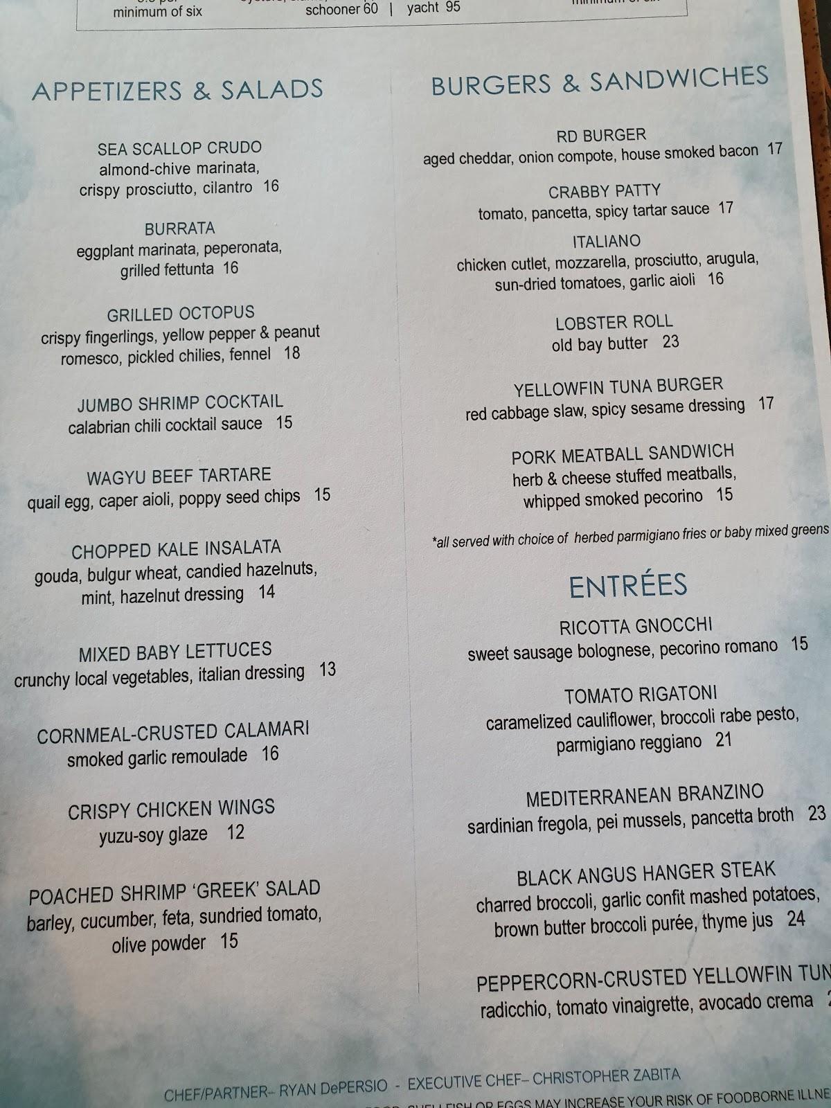 Menu at Battello restaurant, Jersey City