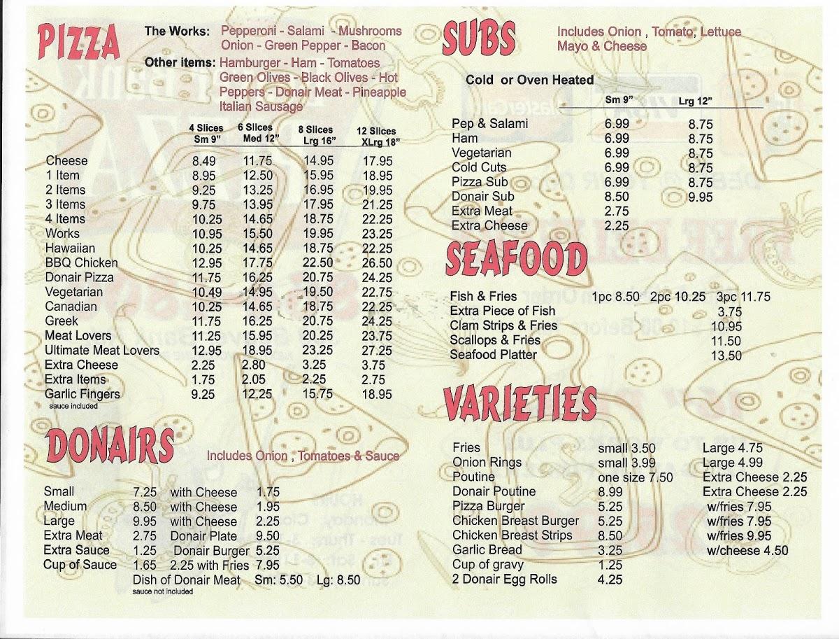 Menu at Beaver Bank Pizza pizzeria, Beaver Bank