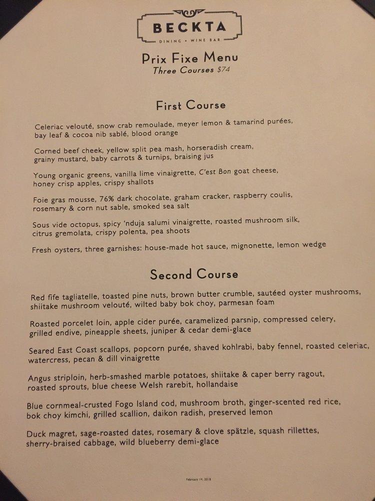 Menu at Beckta Dining & Wine pub & bar, Ottawa