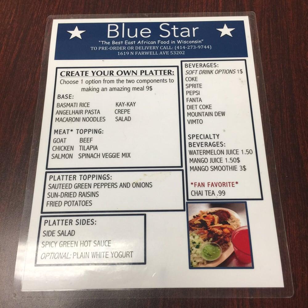 Menu at Blue Star Cafe, Milwaukee