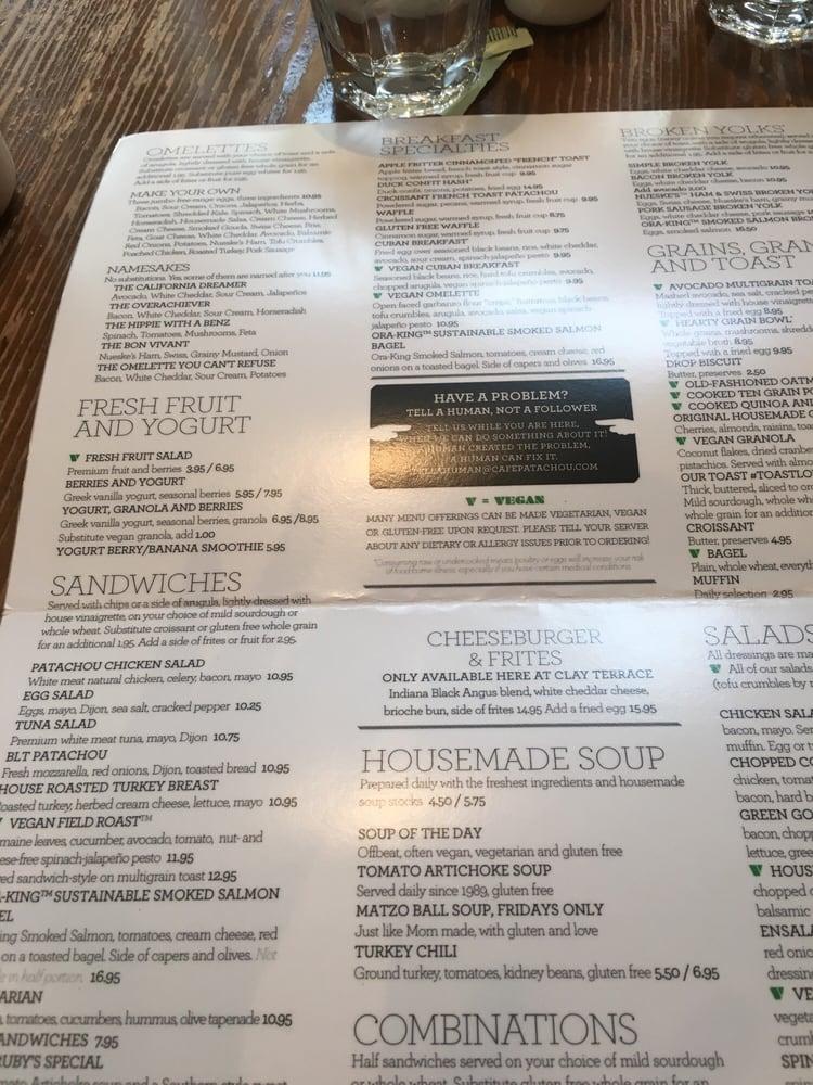 Menu at Cafe Patachou Clay Terrace, Carmel, Clay Terrace Blvd
