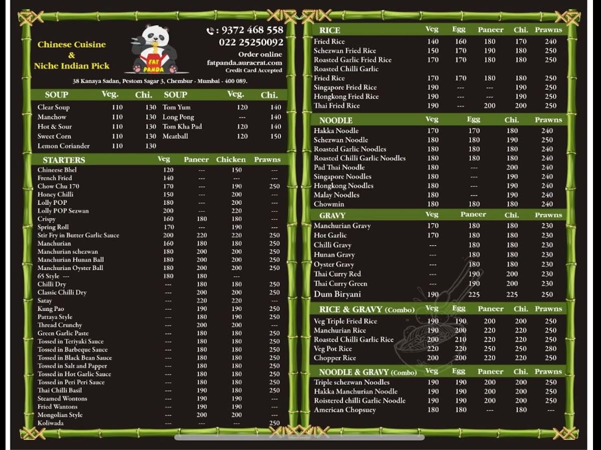 Menu at Fat Panda, Mumbai