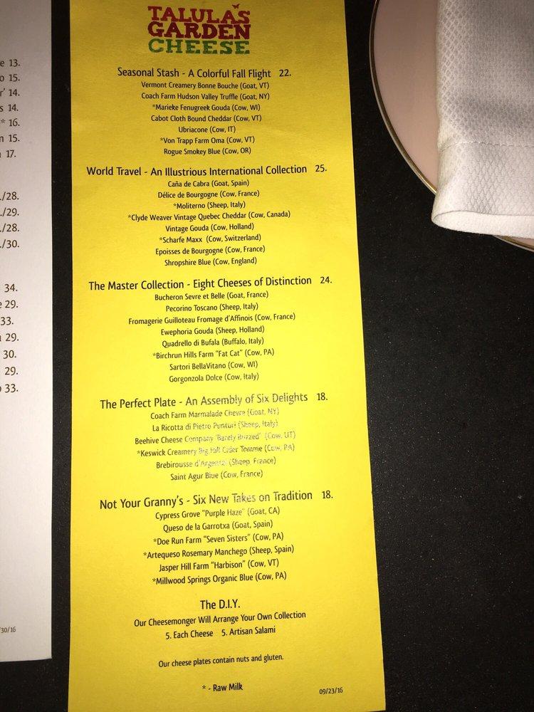Menu at Talula's Garden restaurant, Philadelphia
