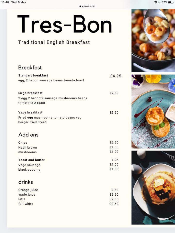 Menu at Tres Bon cafe, Lymington, 22 High St