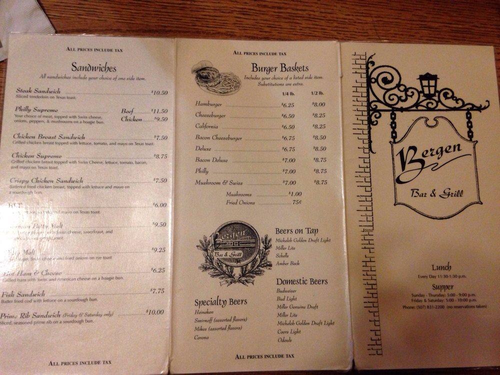 Menu at Bergen Bar & Grill, USA