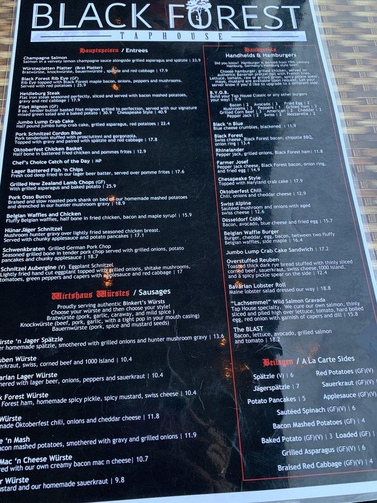 Menu at Black Forest Taphouse pub & bar, Fallston
