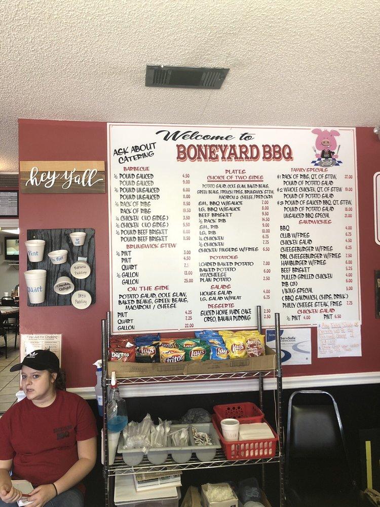 Menu at Boneyard BBQ, Soperton