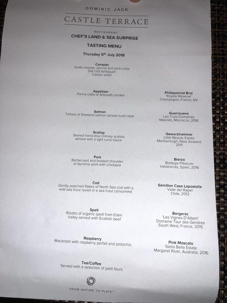 Menu at Castle Terrace restaurant, Edinburgh