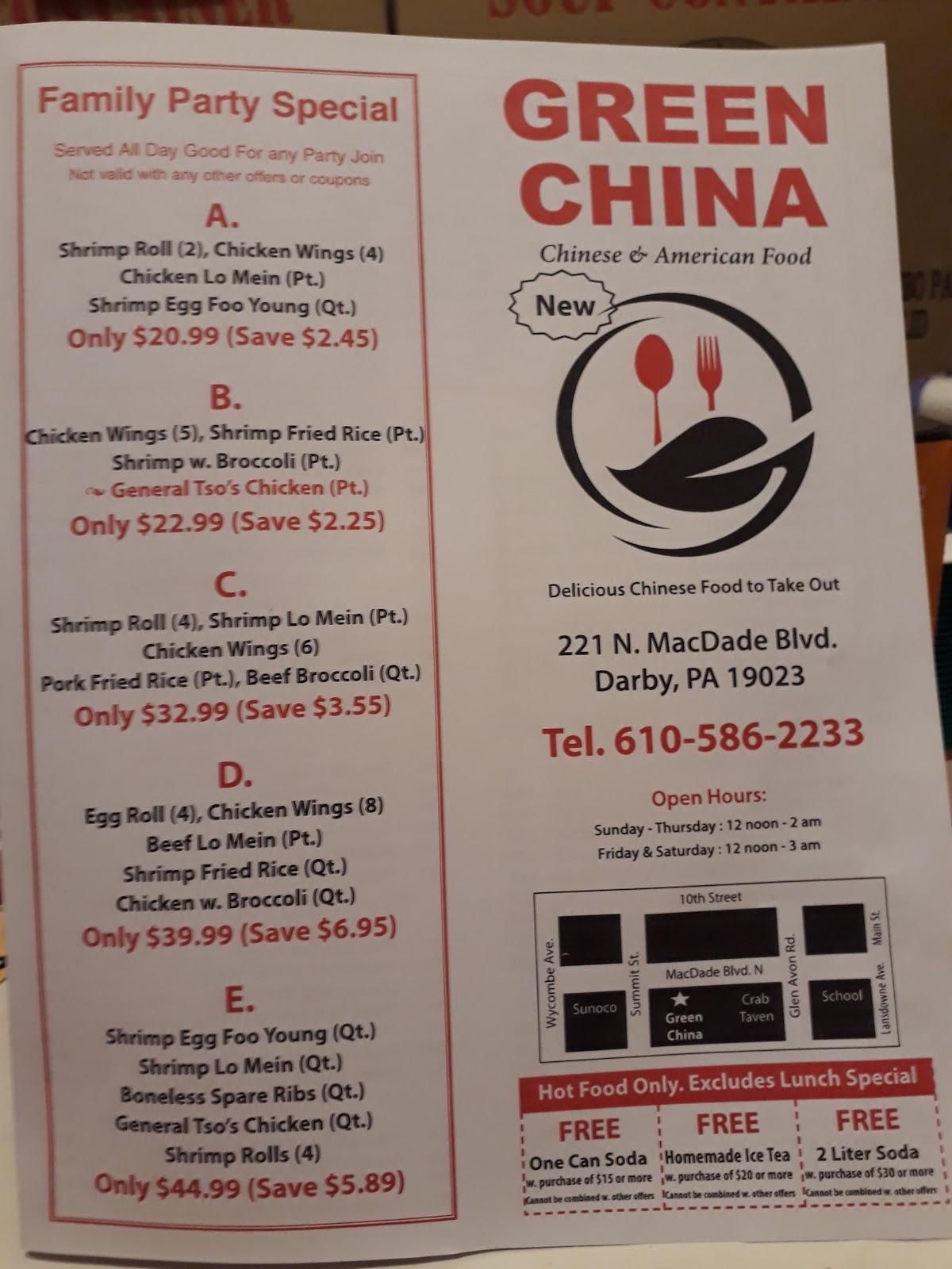 Menu at GREEN CHINA restaurant, Darby