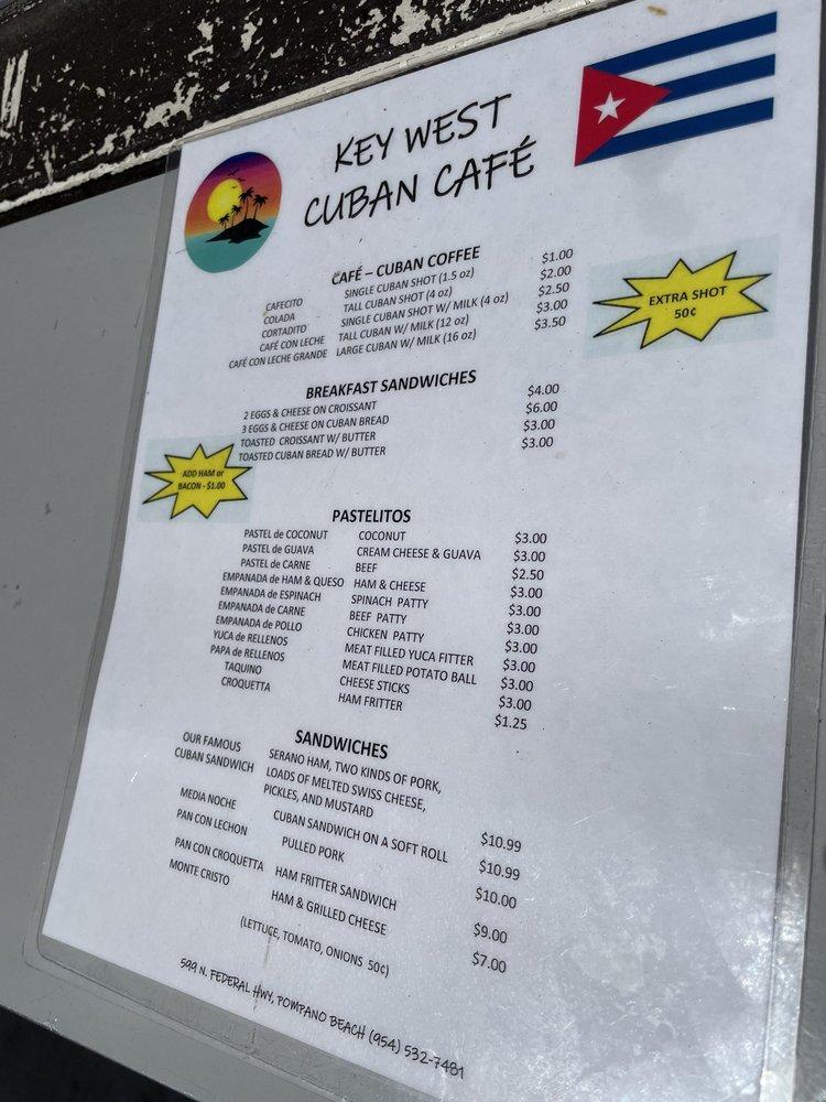 Menu at Keywest Cuban Cafe, Pompano Beach