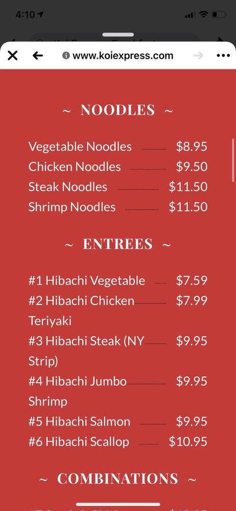 Menu at Koi Express Frankfort Ky restaurant, Frankfort