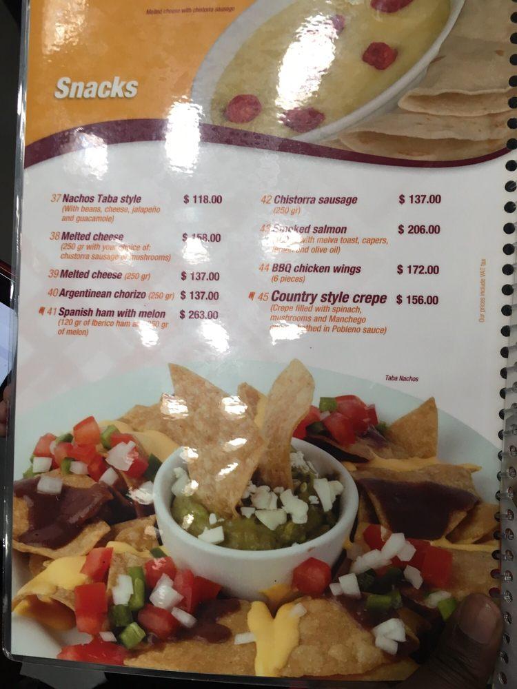 Menu at La Taba pub & bar, Mexico City, Terminal 2