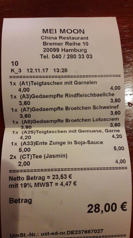 Speisekarte von Mei Moon restaurant, Hamburg