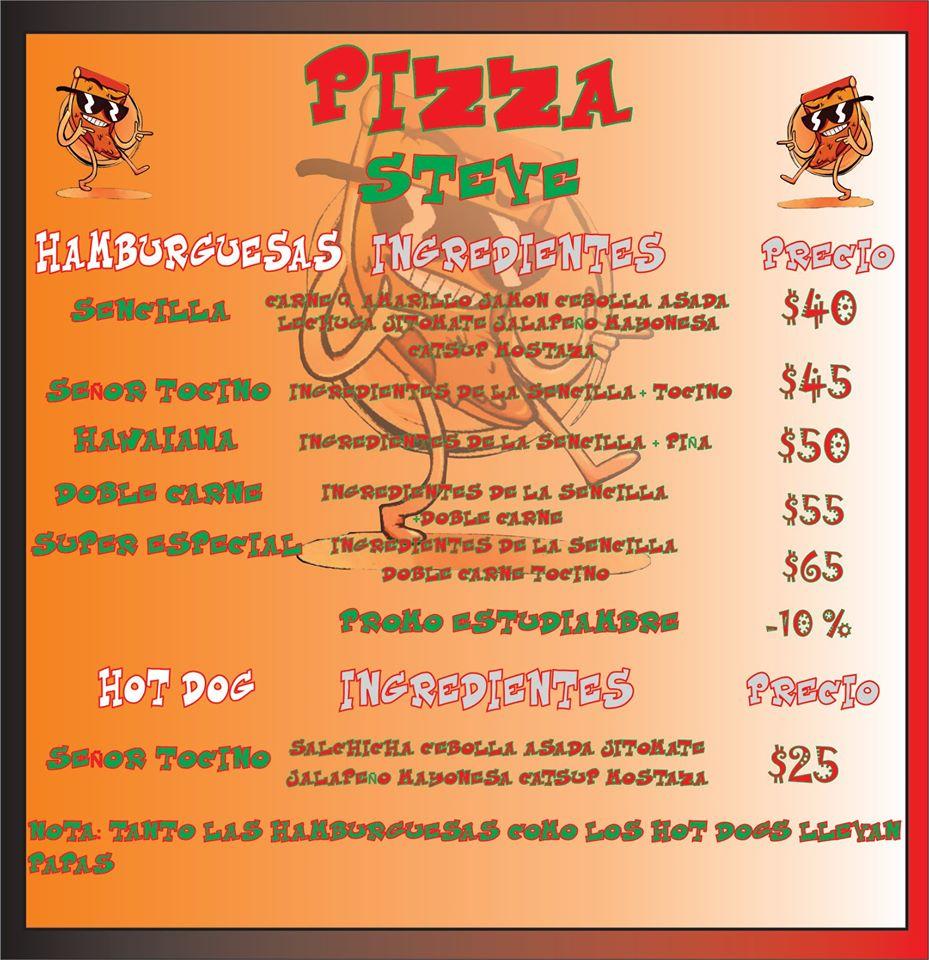 Menu at PIZZA STEVE restaurant, Irapuato