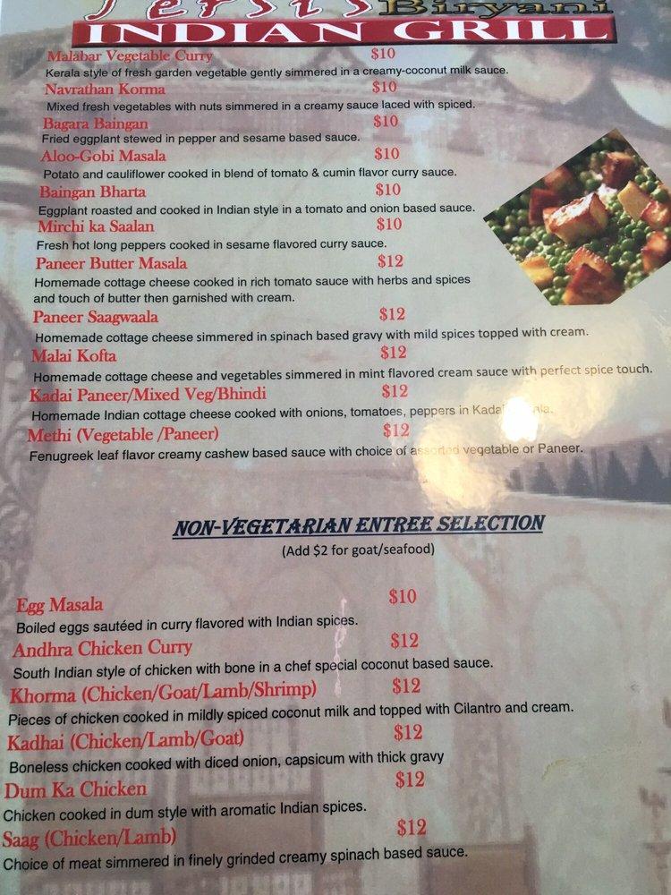Menu at Persis Biryani Indian Grill restaurant, Greenville