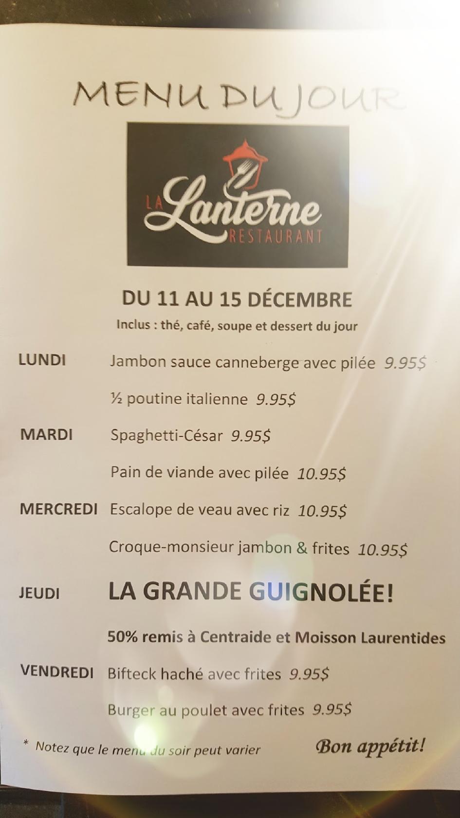 Menu au Restaurant La Lanterne, Mont-Laurier