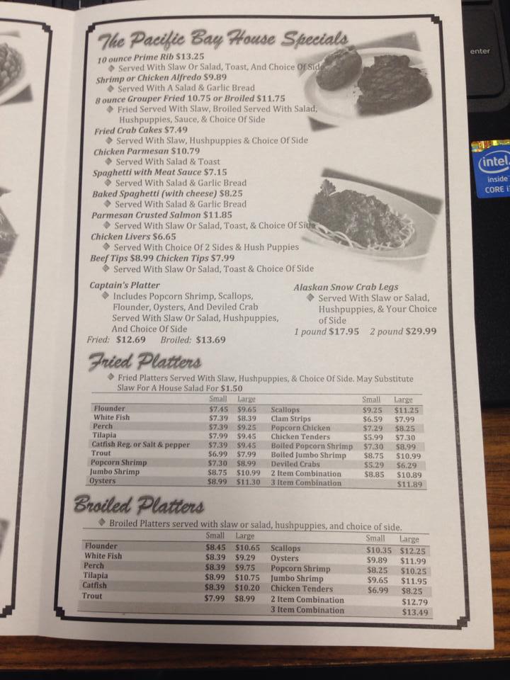 Menu at The Pacific Bay Steak & Seafood Restaurant, Collinsville