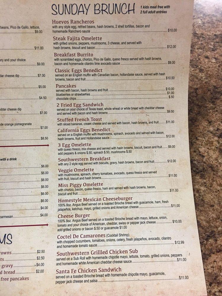 Menu at Two Brothers Southwestern Grill restaurant, Ruckersville