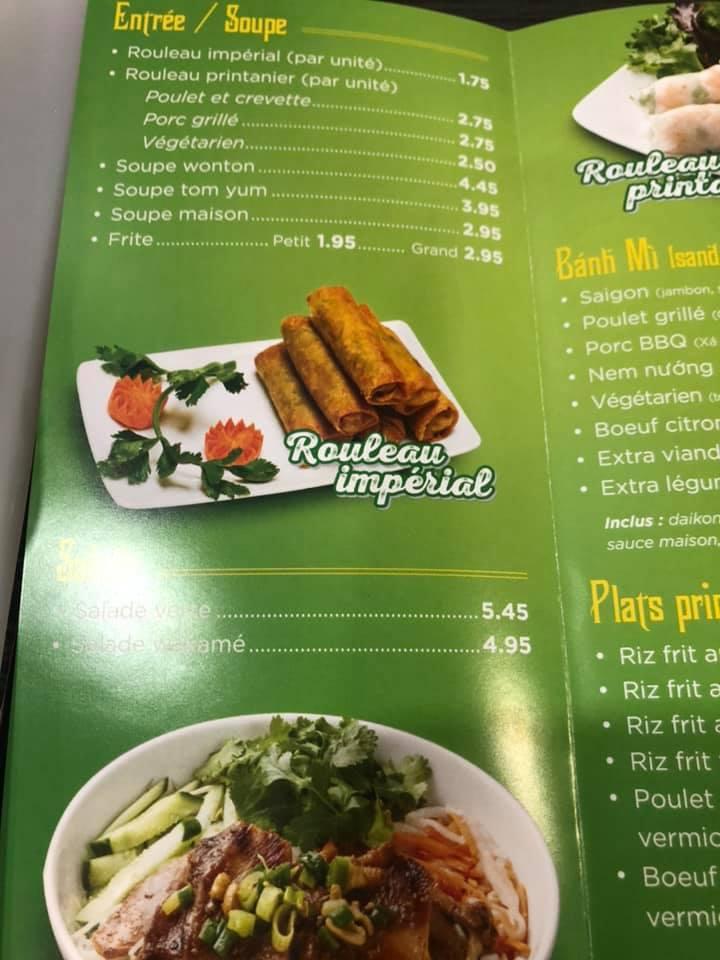 Menu au Viet Express restaurant, Montréal, Rue Wellington