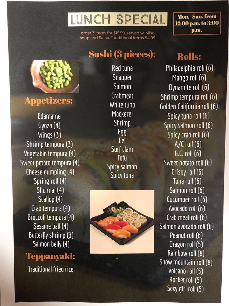 Menu at AKame Sushi restaurant, Eau Claire