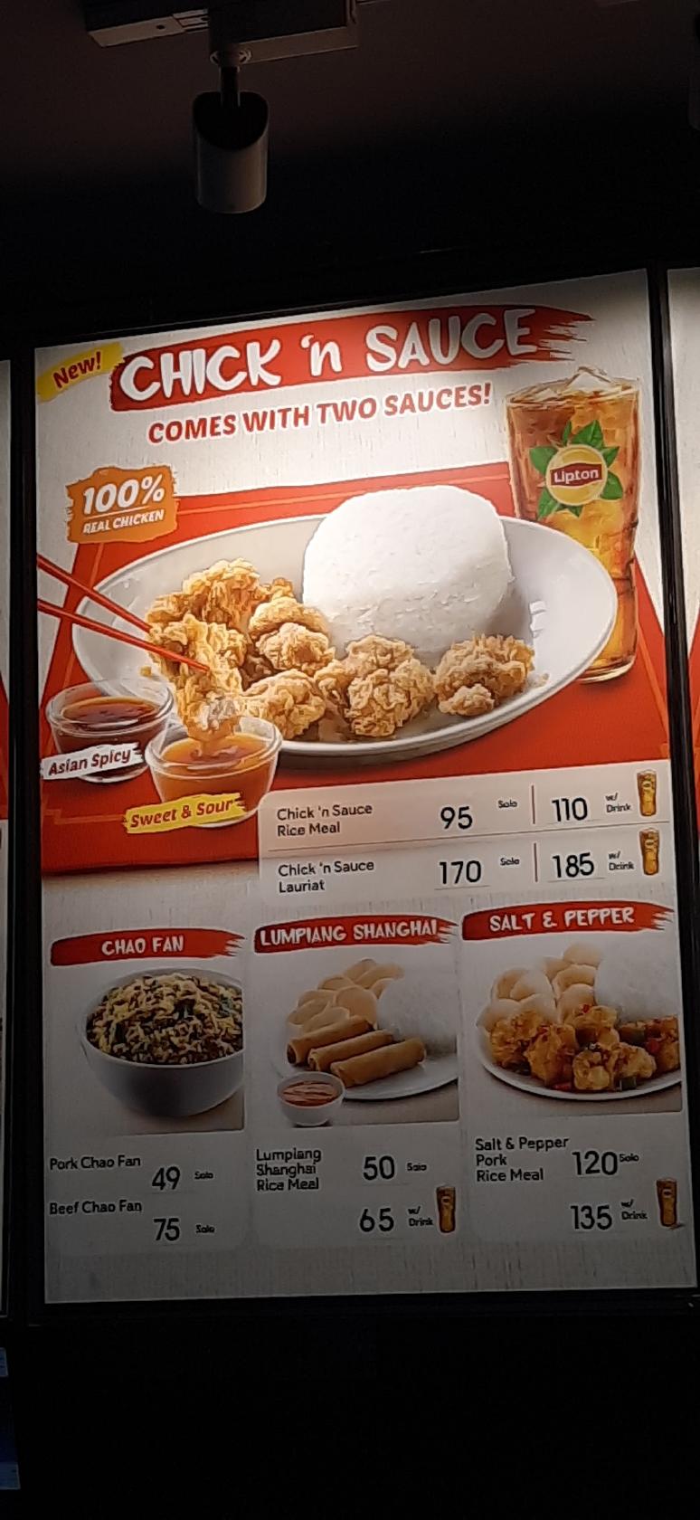 Menu at Chowking restaurant, General Mariano Alvarez, Brgy