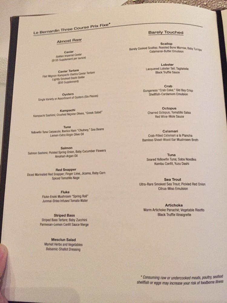 Menu at Le Bernardin restaurant, West New York