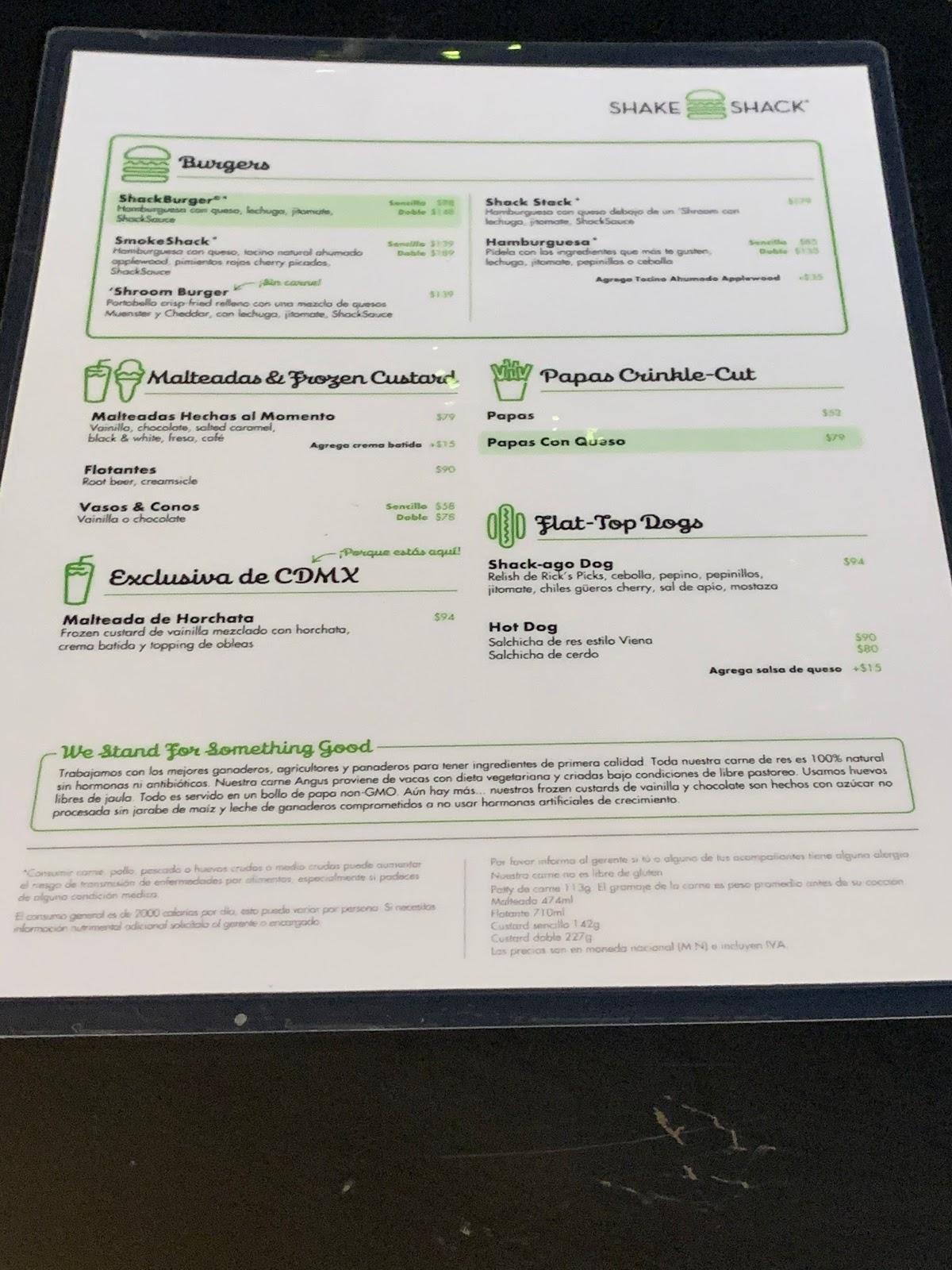 Carta del restaurante Shake Shack Reforma 333, Ciudad López Mateos, Av ...