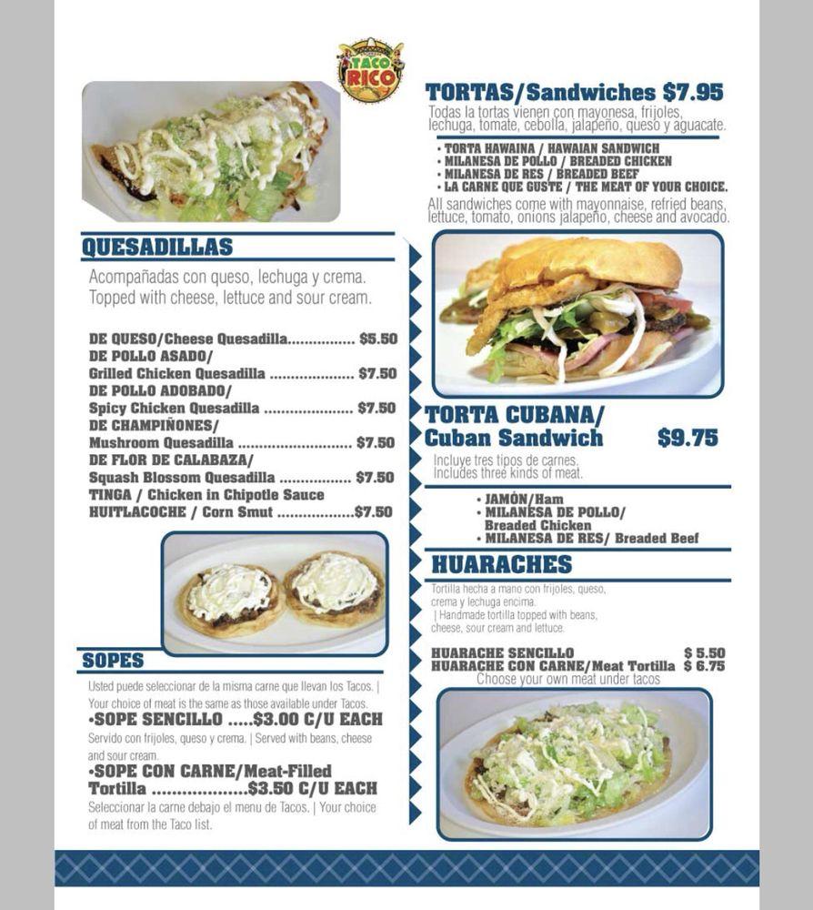 Menu at Taco Rico restaurant, Hyattsville