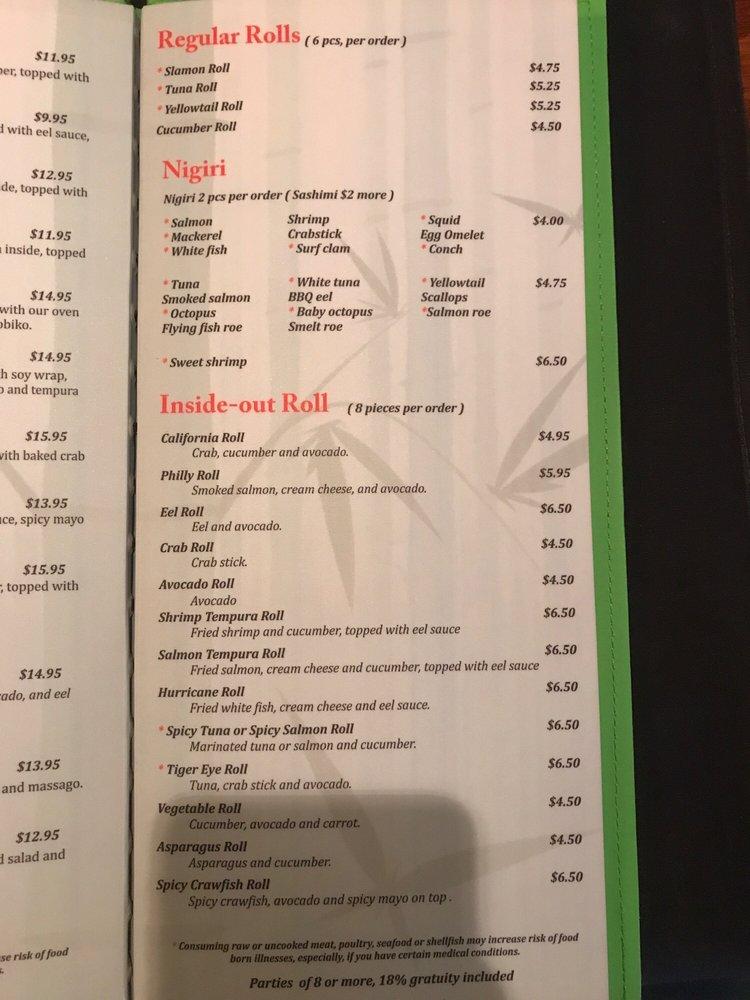 Menu at Bamboo Steakhouse & Sushi Bar, Mobile